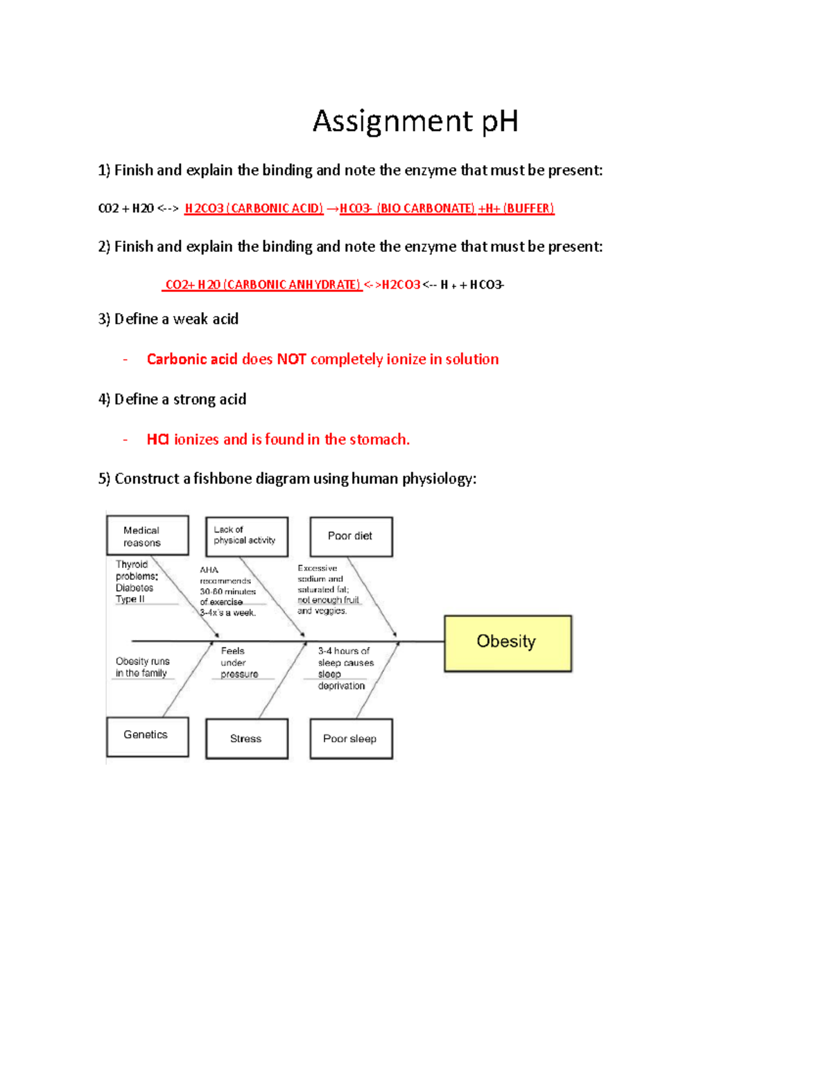 Assignment p H - Physiology Lab pH - Assignment pH 1) Finish and ...
