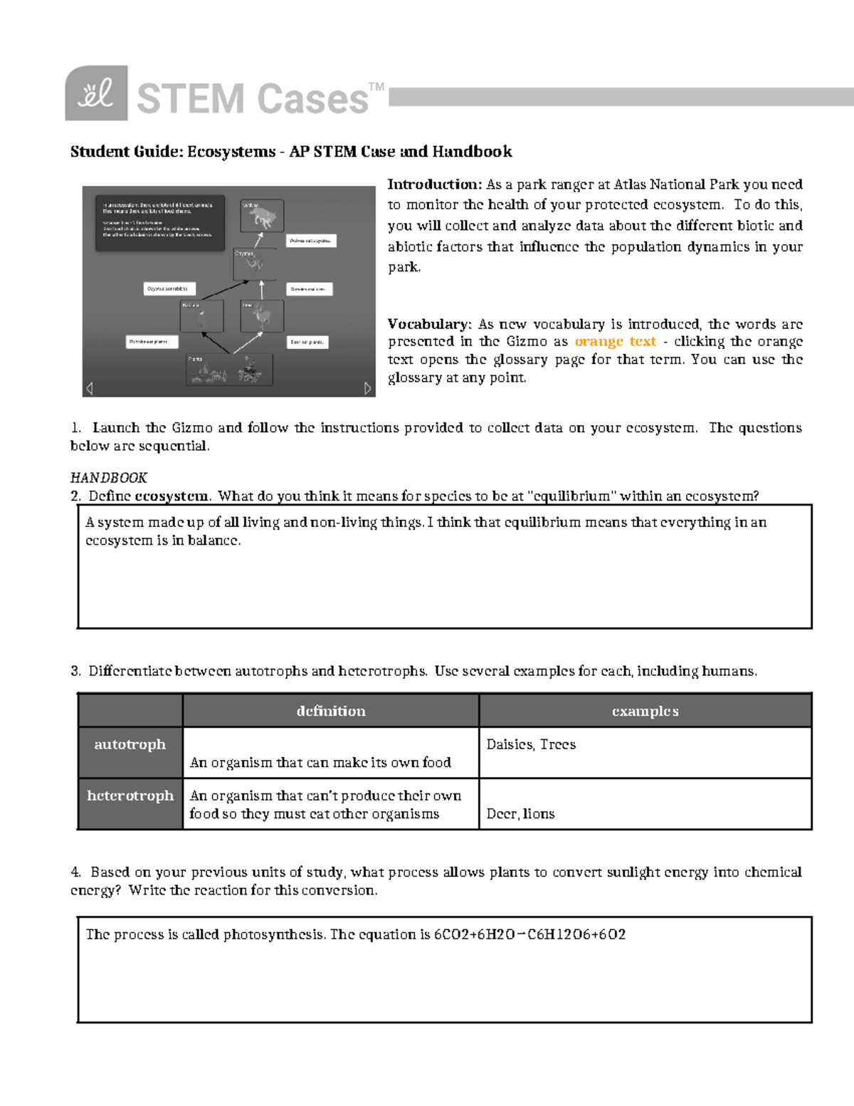 Copy of Ecosystem STEM Case Workbook - Student Guide: Ecosystems - AP STEM Case and Handbook ...