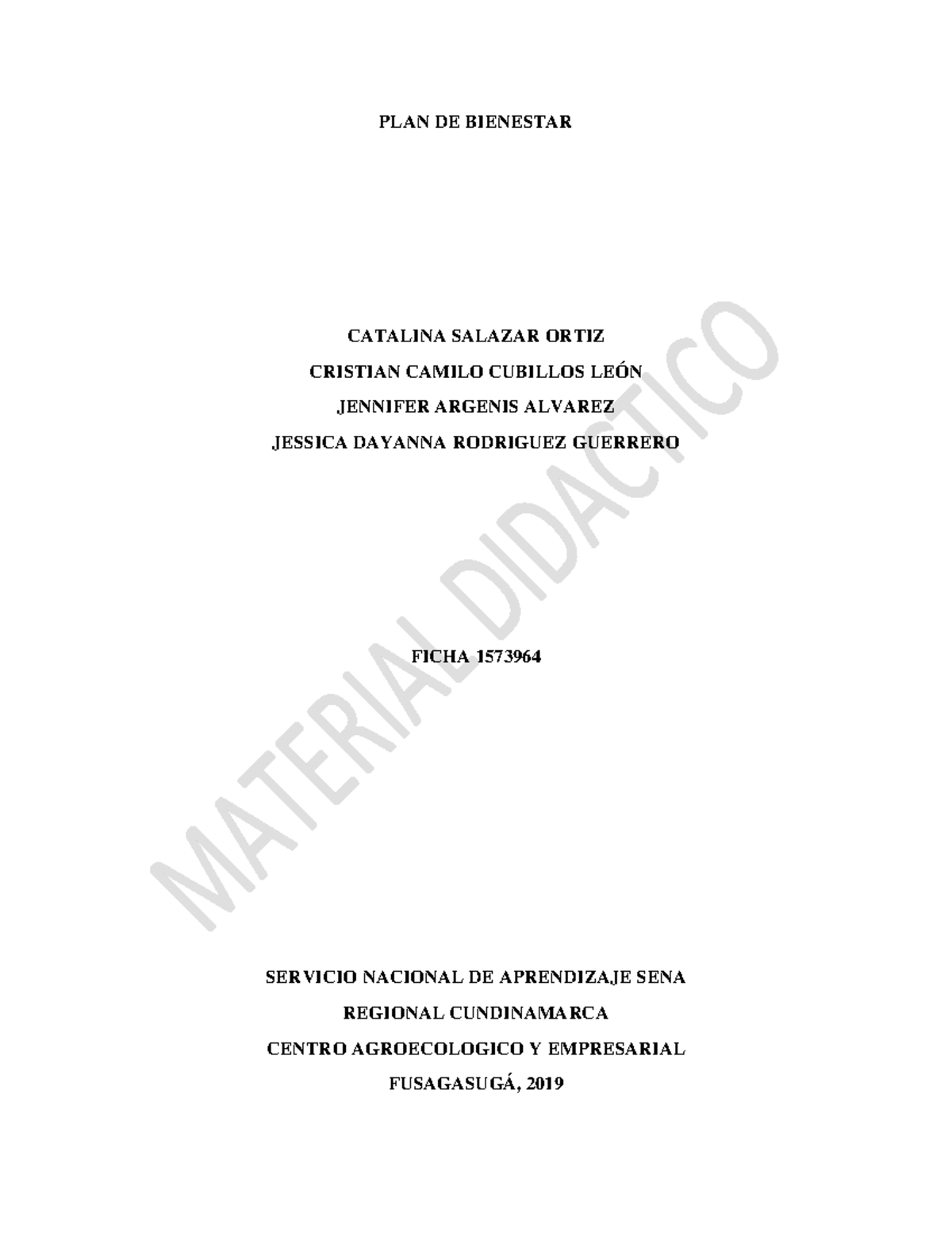 Entregable plan de bienestar - PLAN DE BIENESTAR CATALINA SALAZAR ORTIZ ...