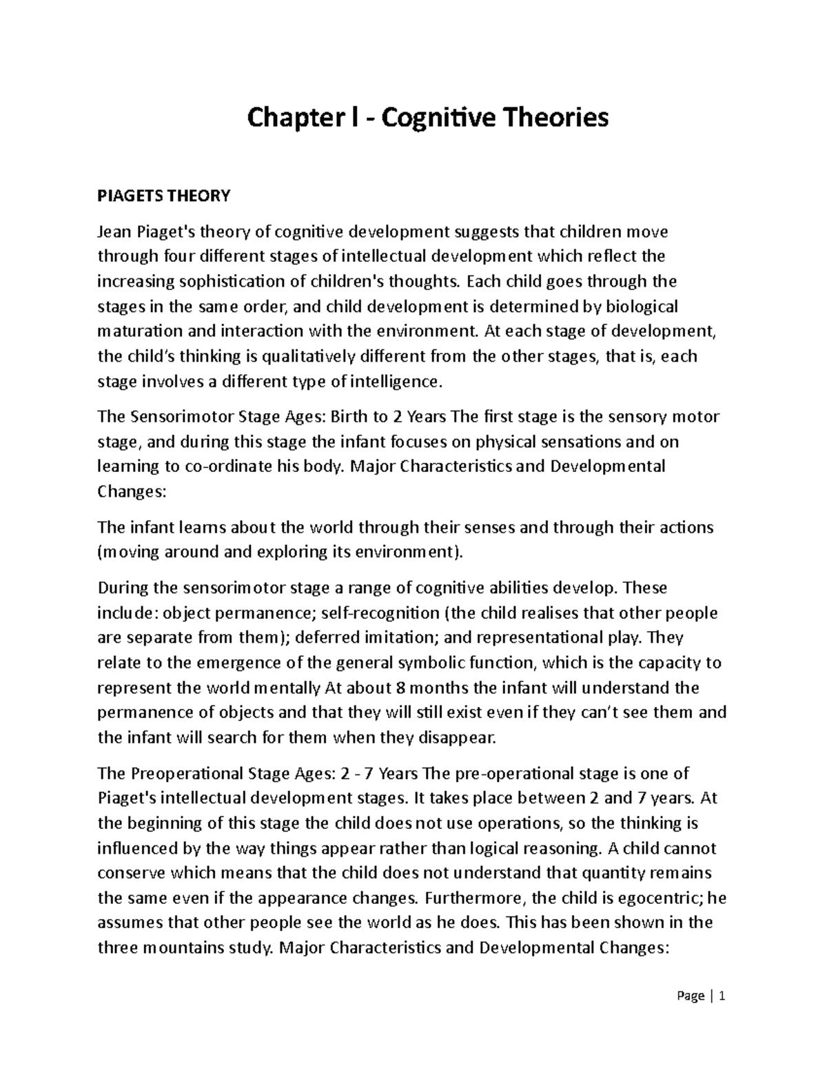 Chapter 1,2,3 PED - REPPR - Chapter l - Cognitive Theories PIAGETS ...