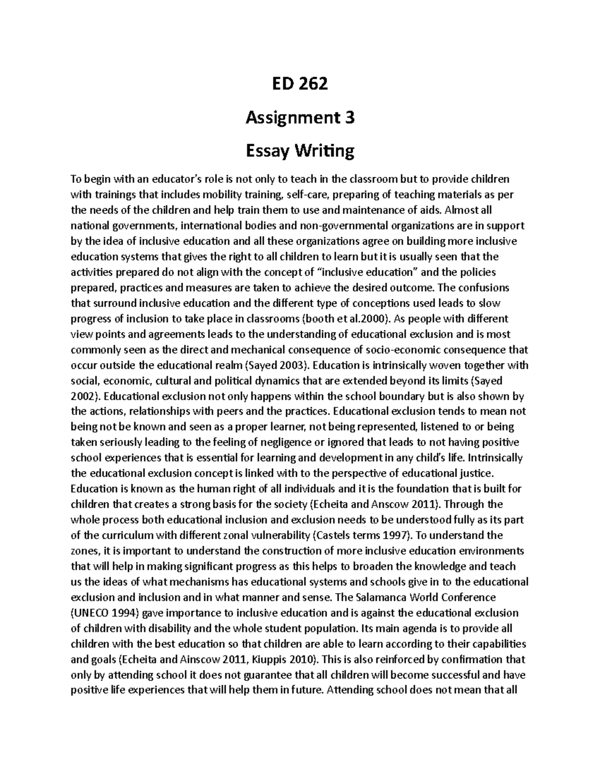 Ed262 assignment 3 - none - ED 262 Assignment 3 Essay Writing To begin ...