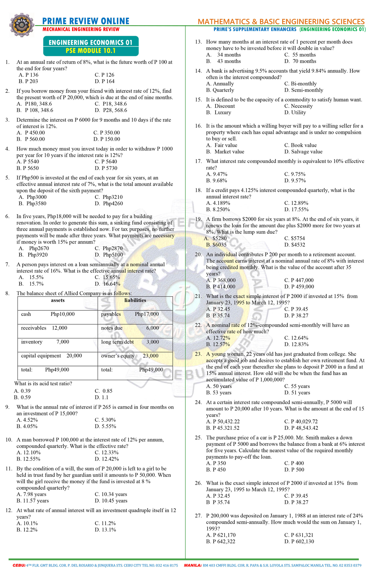 Engineering Economics 01 Practice Problems - Mechanical Engineering - Studocu