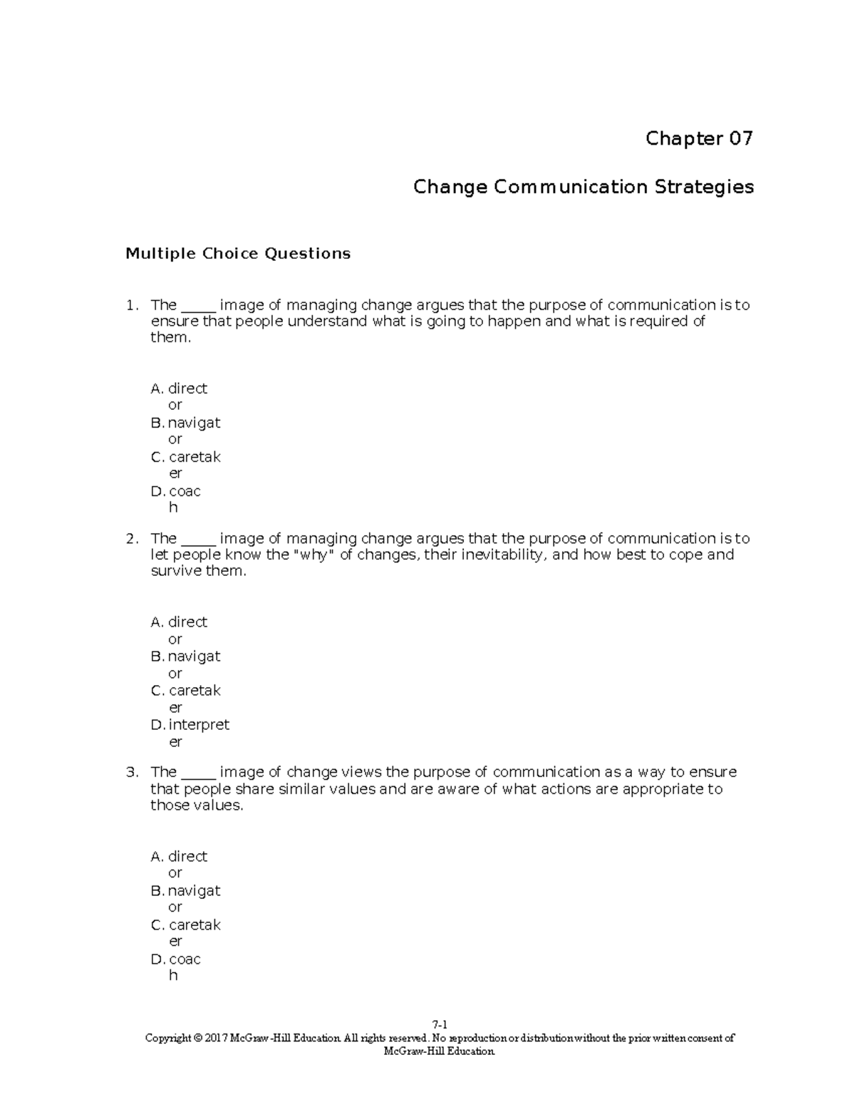 TBChap 007 - Test bank - Chapter 07 Change Communication Strategies ...