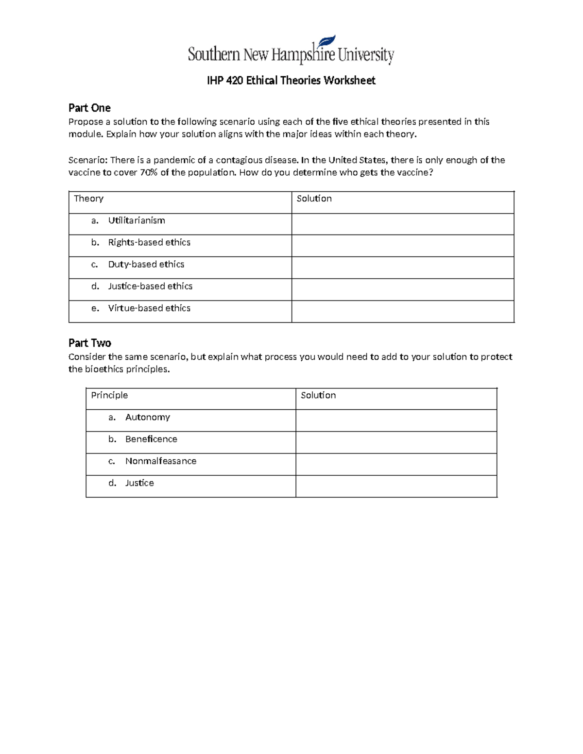 Ihp420 ethical theories worksheet - IHP 420 Ethical Theories Worksheet ...