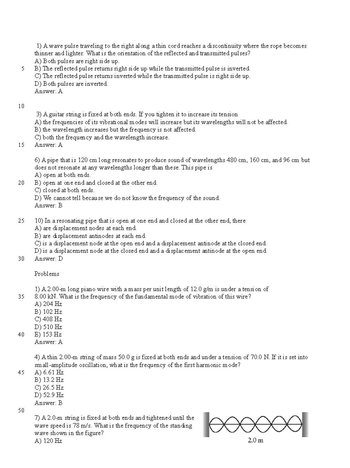 Additional problems Chapter 17 - 1) A wave pulse traveling to the right along a thin cord ...