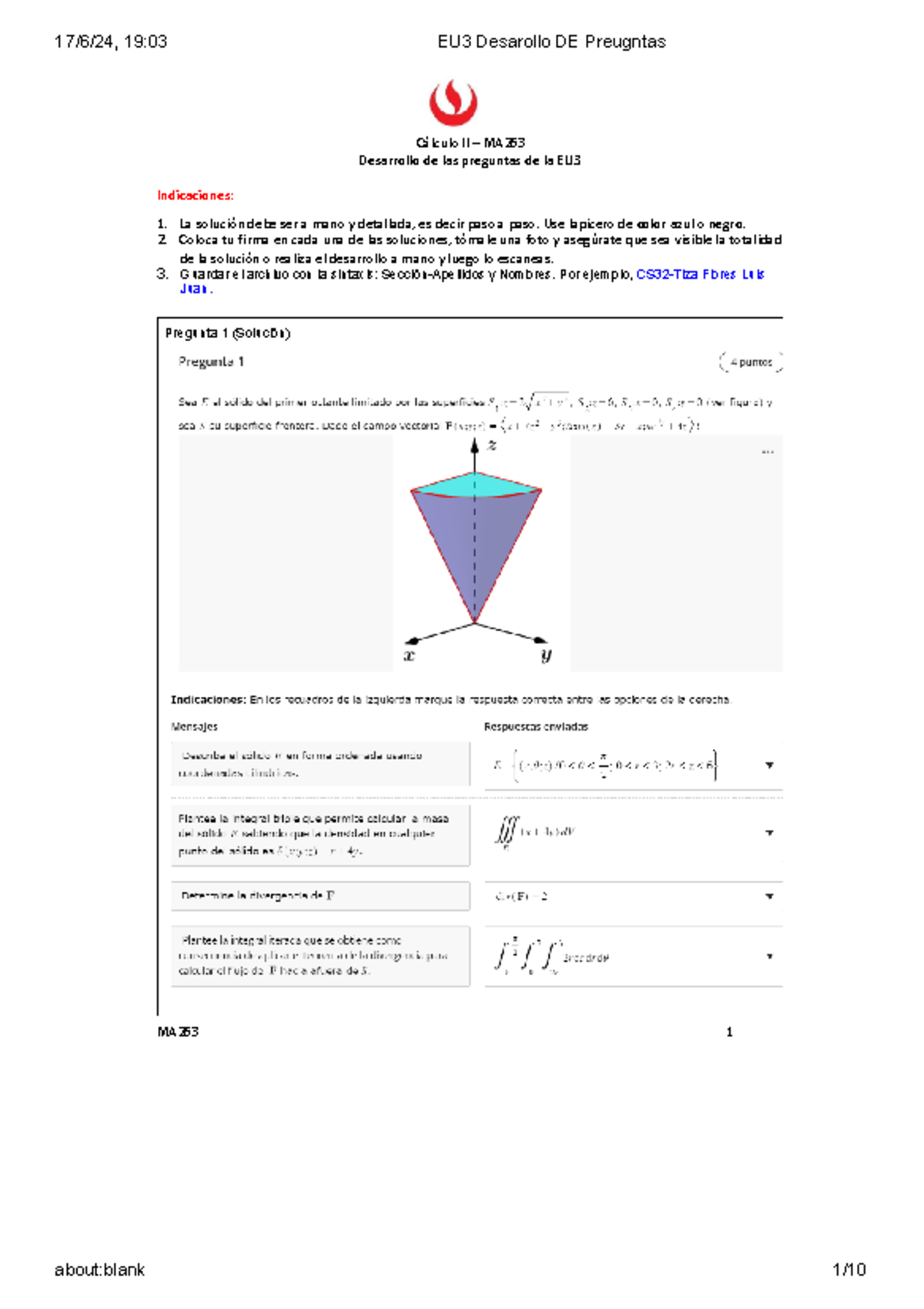 EU3 Desarollo DE Preugntas - Cálculo II – MA Desarrollo de las preguntas de la EU MA263 1 - Studocu