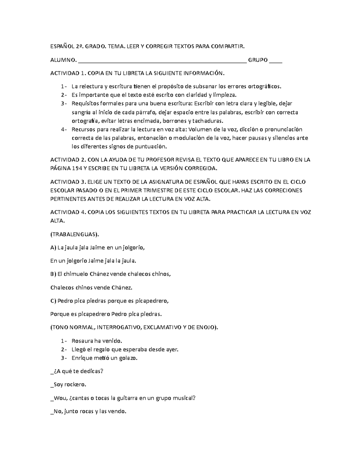 Leery Corregir Textos - cvbnm - ESPAÑOL 2º. GRADO. TEMA. LEER Y ...