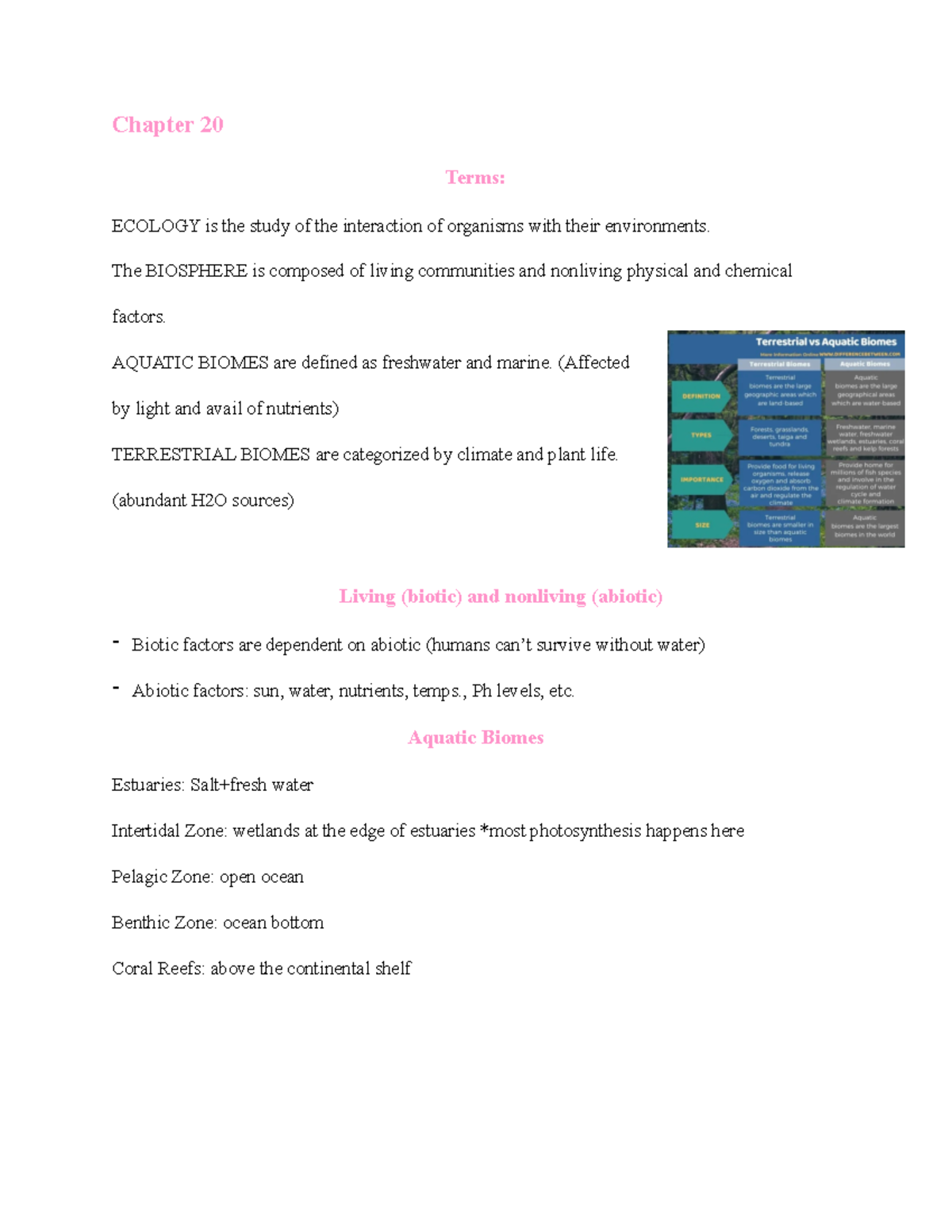 Chapter 20 lecture notes - Chapter 20 Terms: ECOLOGY is the study of ...
