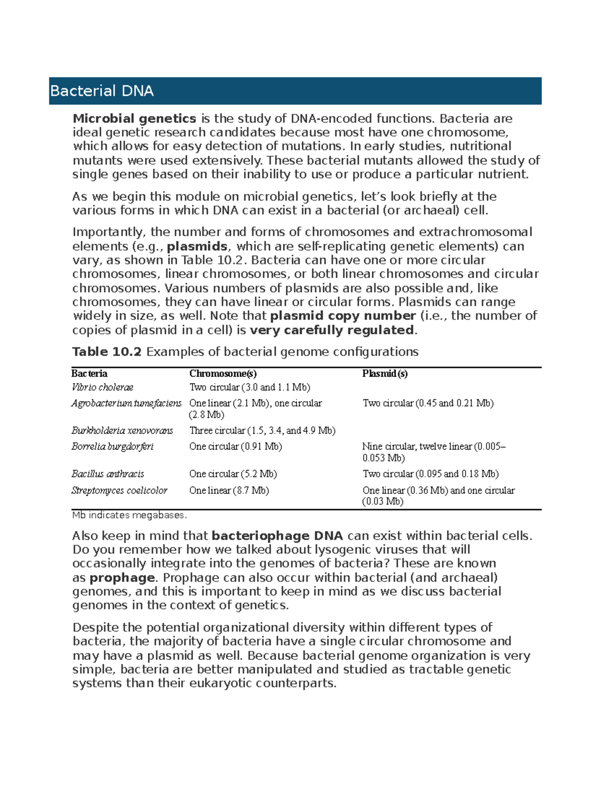 Module 9 - Bacterial DNA Microbial genetics is the study of DNA-encoded ...