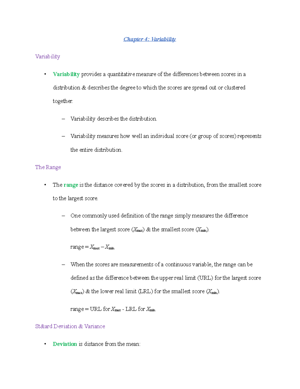 Psychological Statistics Chapter 4 - Chapter 4: Variability Variability ...
