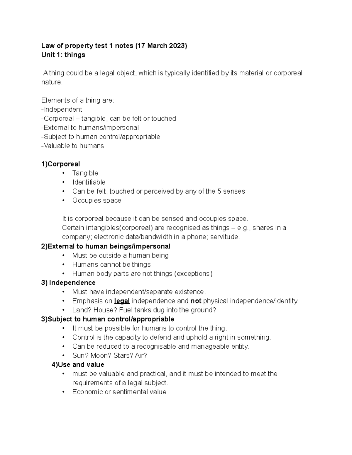 Copy of Law of property test 1 notes (17 March 2023) - Law of property ...