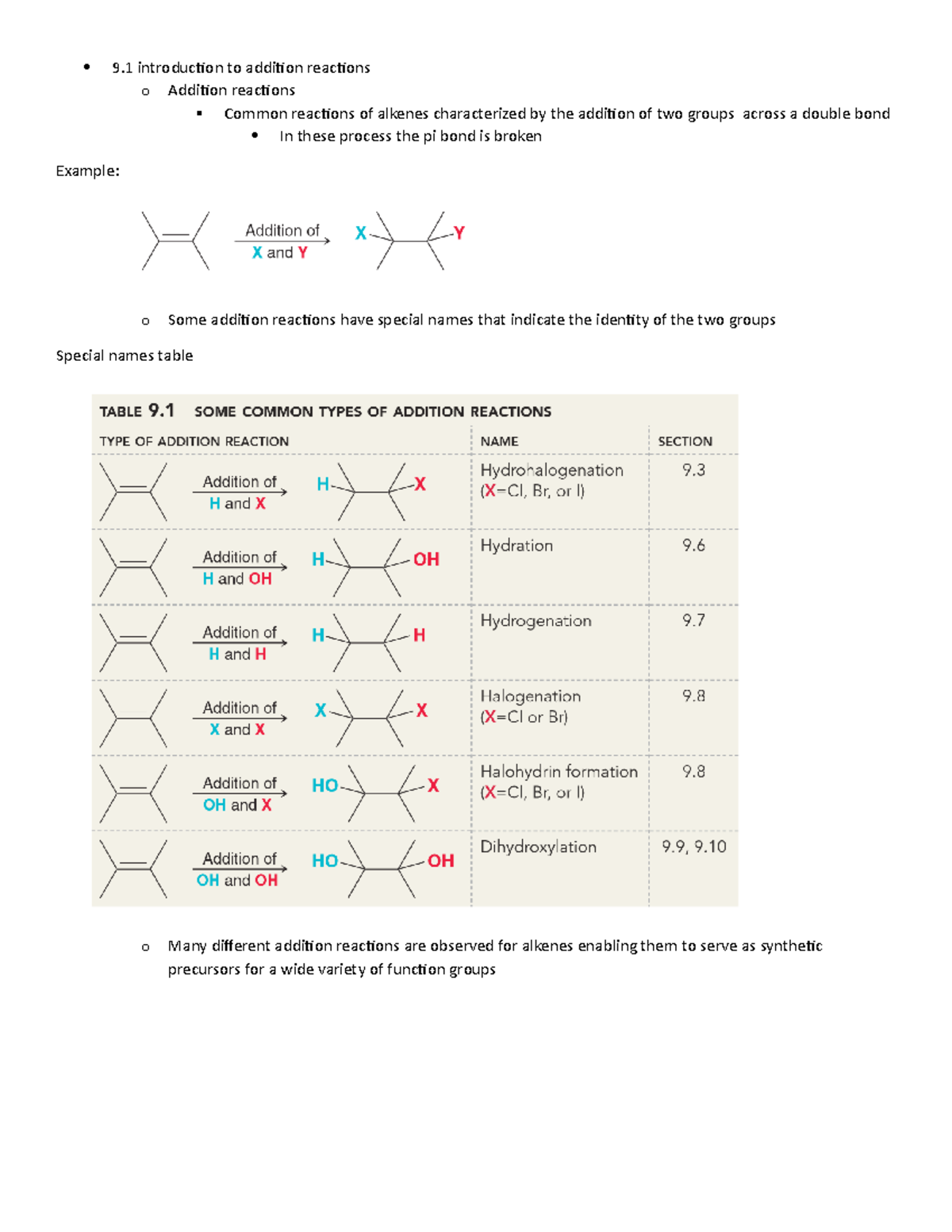 Chapter 9 - lecture notes - 9 introduction to addition reactions o ...