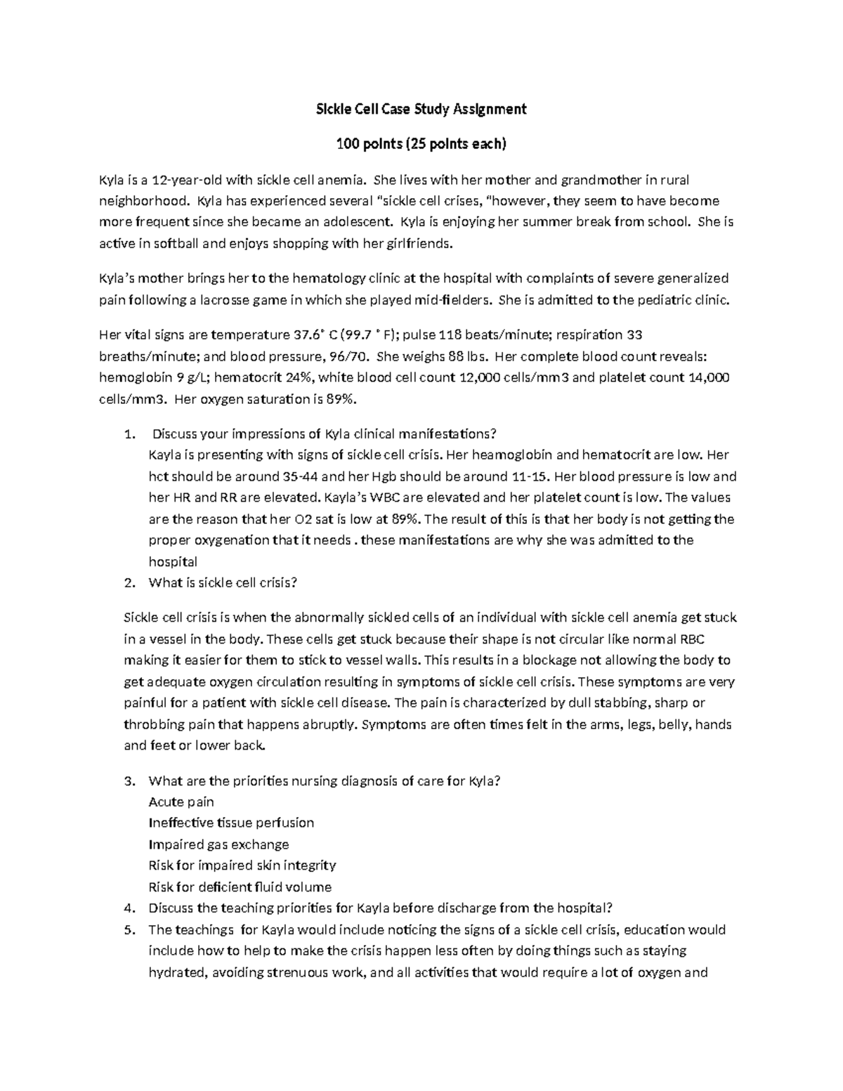 Sickle Cell Assignment Pediatrics - Sickle Cell Case Study Assignment ...