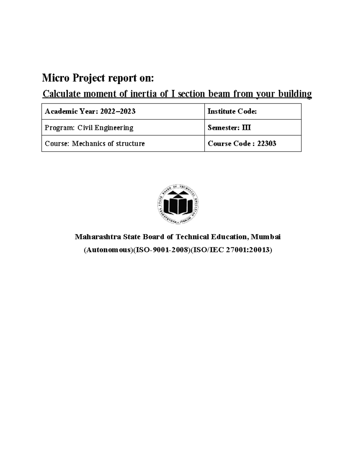 Arwa MOS Report copy - Micro Project report on: Calculate moment of ...