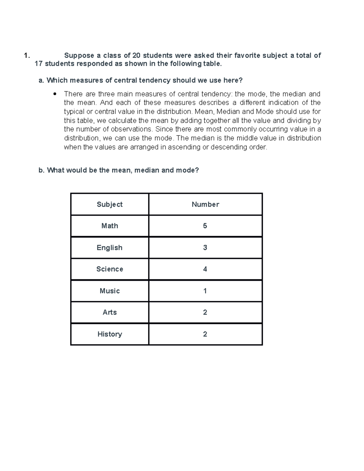 Central tendency - math - 17 students responded as shown in the ...