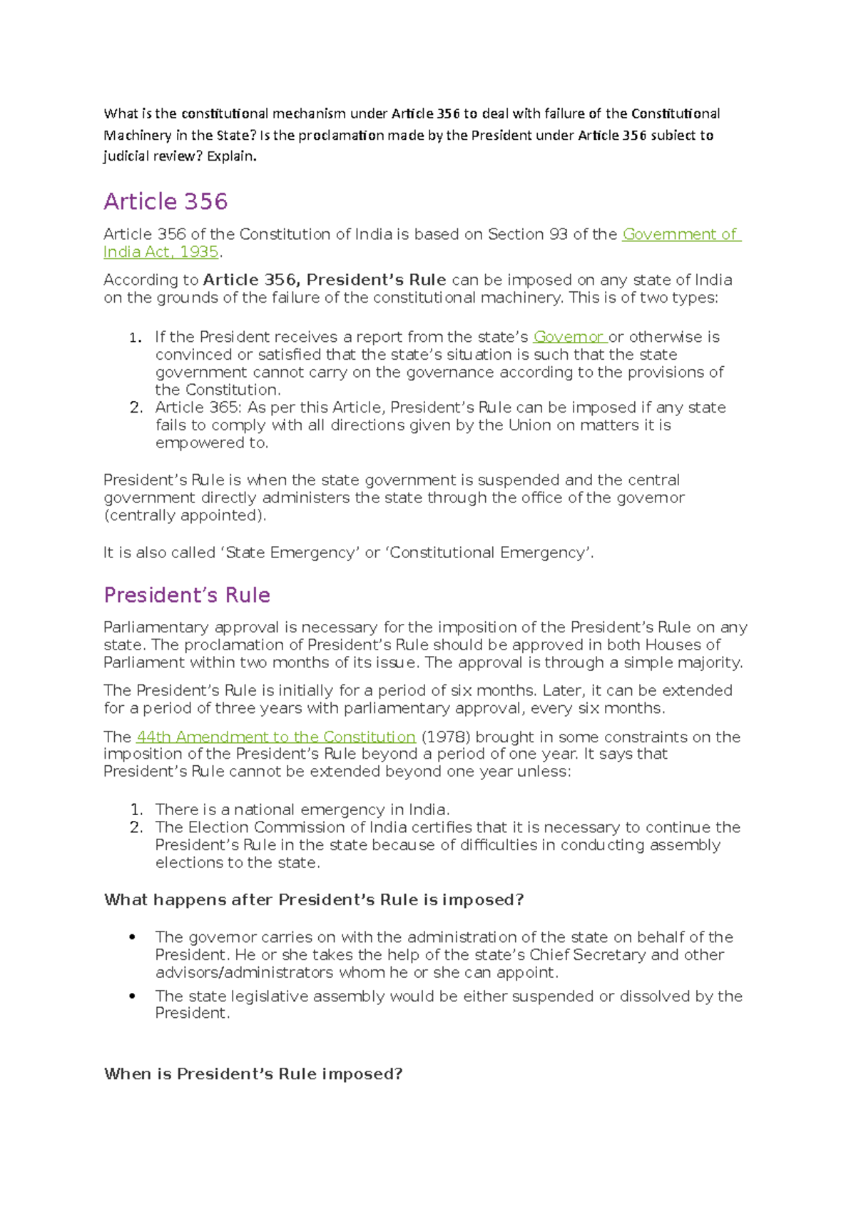 Consti prev qps - What is the constitutional mechanism under Article ...