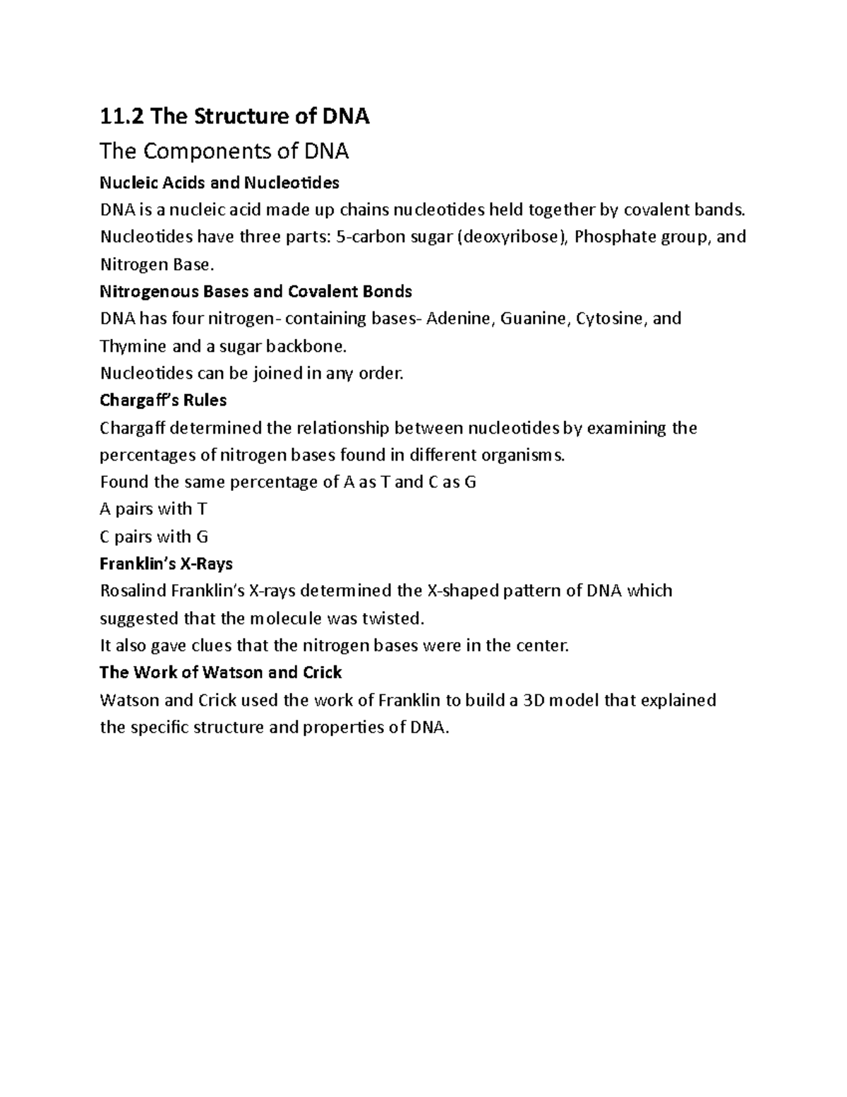 Chapter 11 Notes - 11 The Structure of DNA The Components of DNA ...