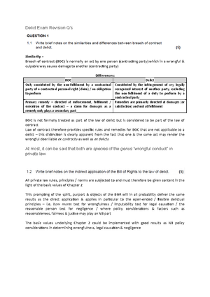 The law of delict past exam questions together with answers - Law of ...