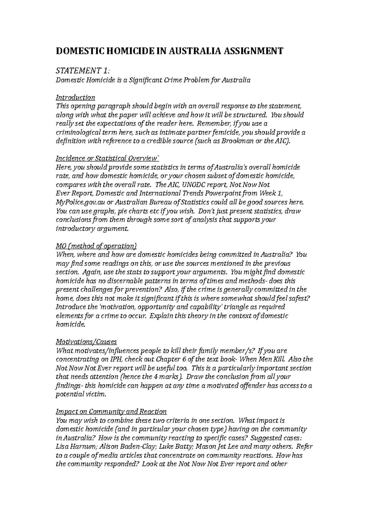 Domestic Homicide in Australia Assignment Task Sheet - DOMESTIC ...