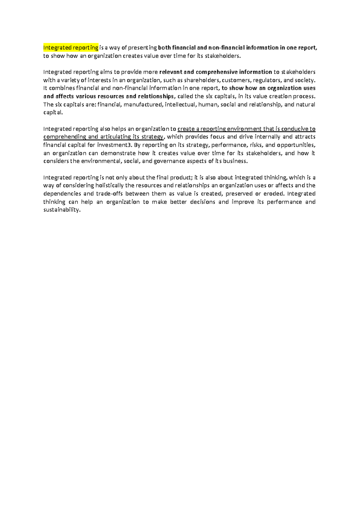 Integrated reporting - Notes - Integrated reporting is a way of ...