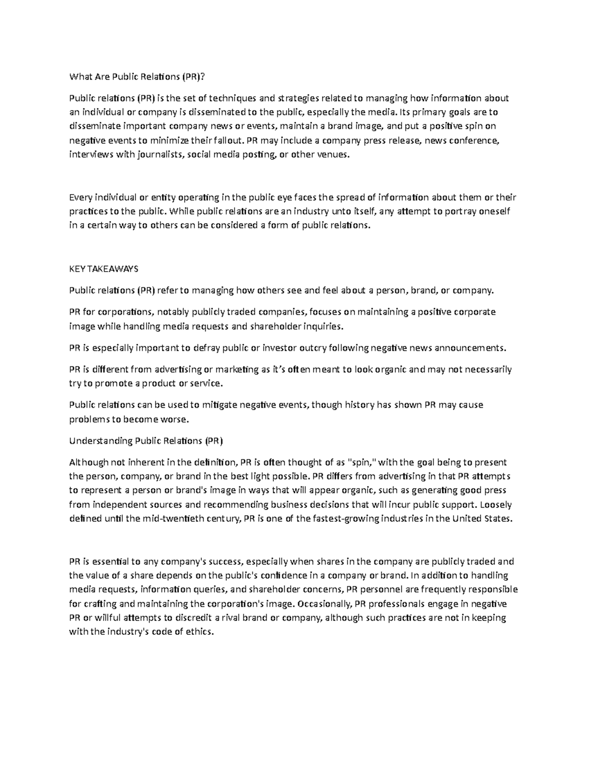 PR - NOTES - What Are Public Relations (PR)? Public relations (PR) is ...