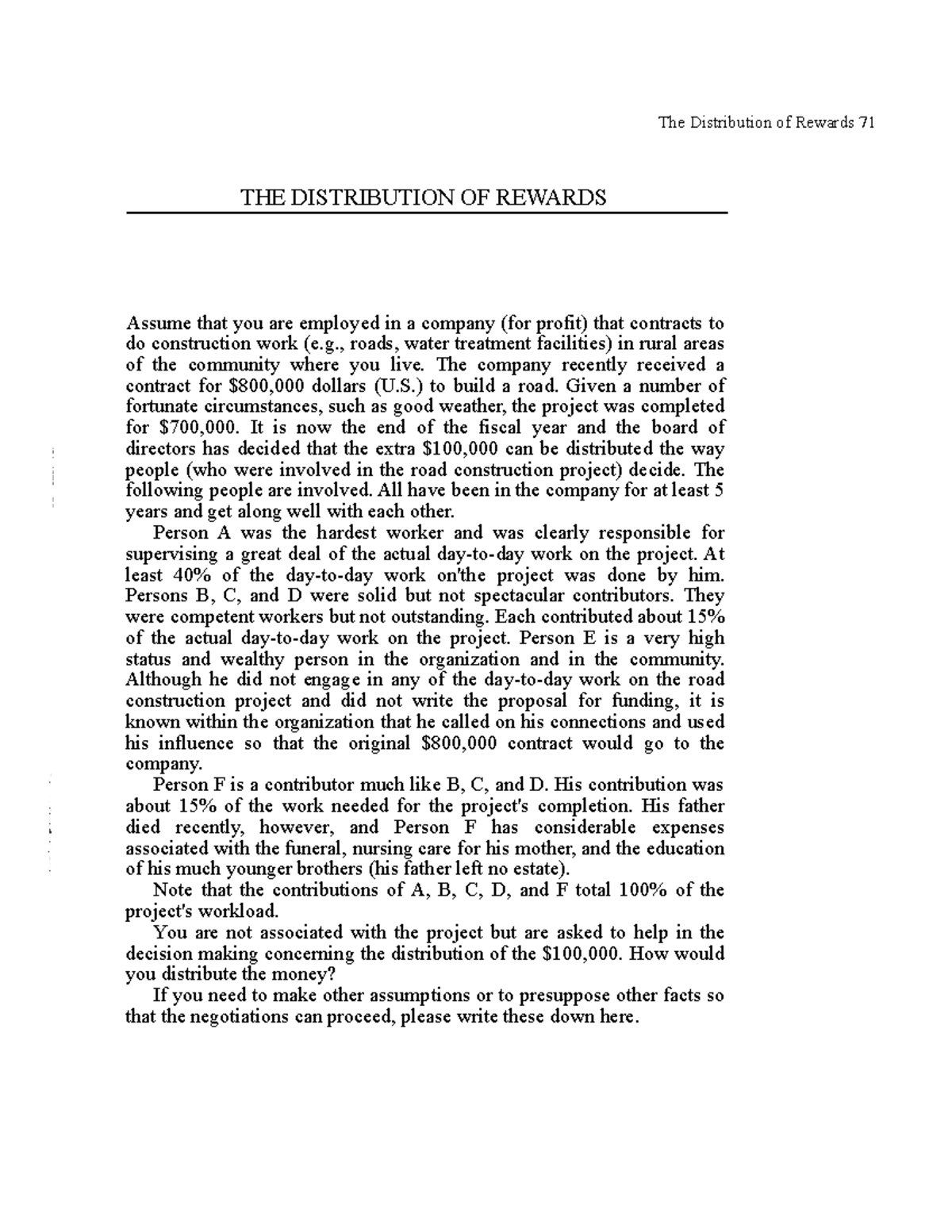 Distribution of Rewards Handout - The Distribution of Rewards 71 THE ...