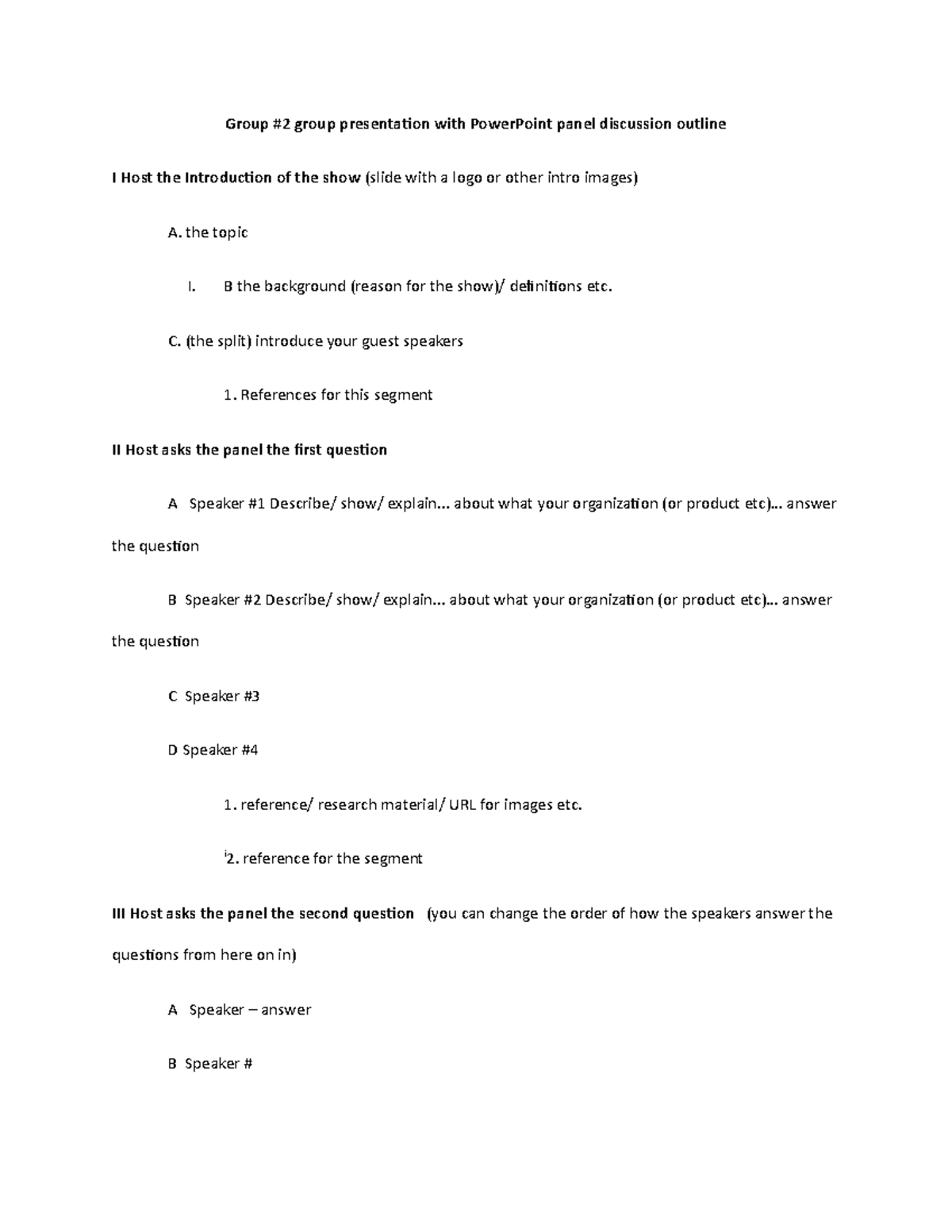 Group presentation Panel discussion outline example - Group #2 group ...