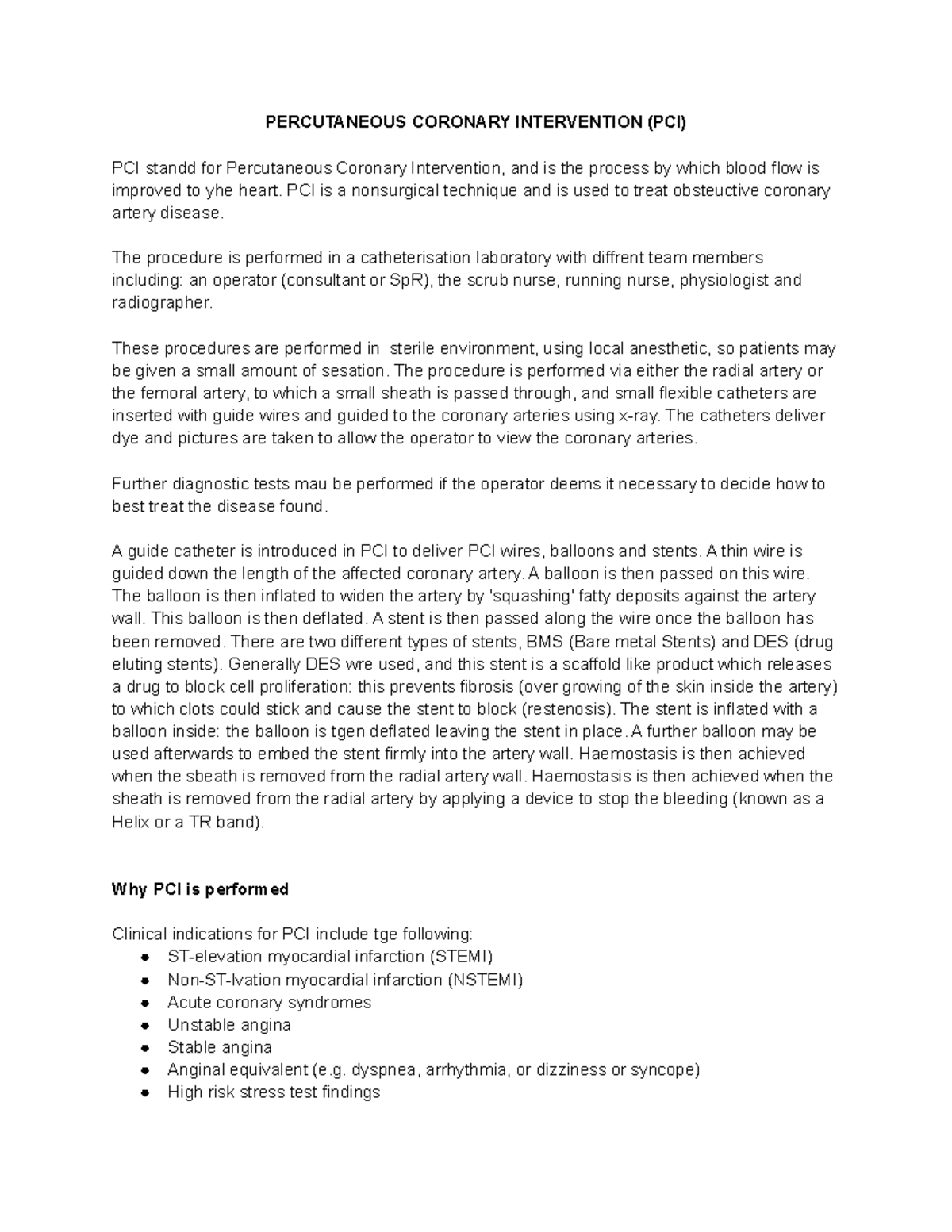 Percutaneous Coronary Intervention (PCI) - PERCUTANEOUS CORONARY ...