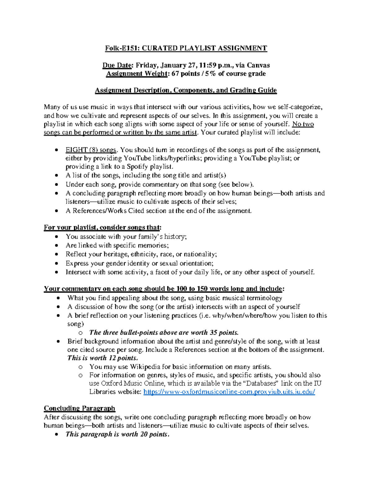 Curated Playlist Assignment - Folk-E151: CURATED PLAYLIST ASSIGNMENT ...