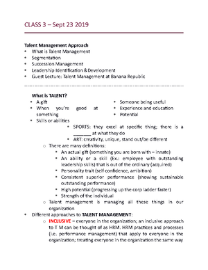 Class/Lecture notes 4 (extra) - CLASS 4 – Sept 30 2019 Job Analysis and ...