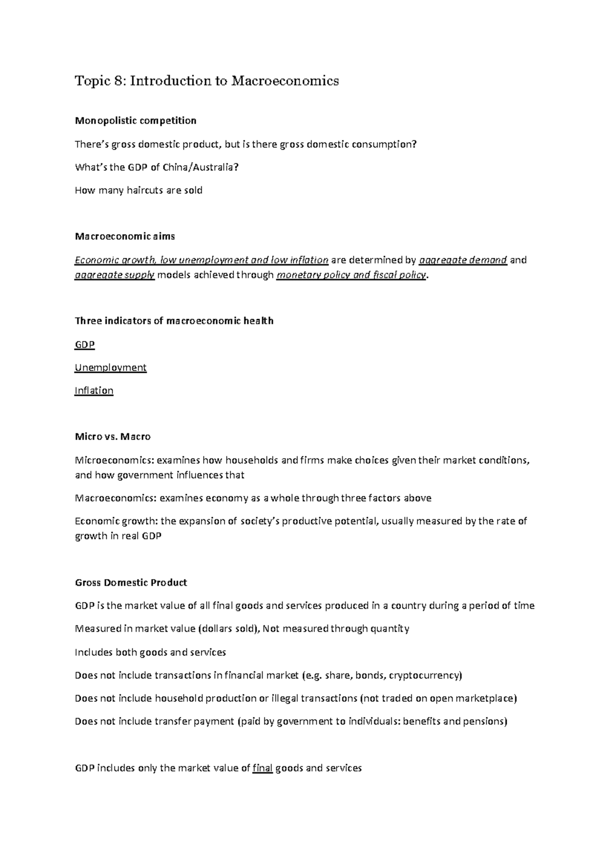 ECON 1008 – Topic 8 Introduction to Macroeconomics - Topic 8 ...