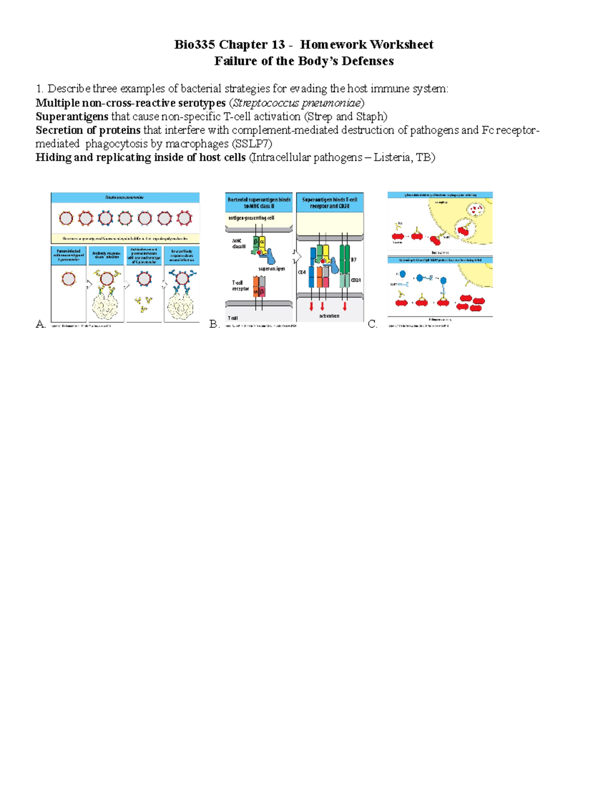 Bio335 Chapter 13 Key for Homework Worksheet - Failure ofthe Body's ...