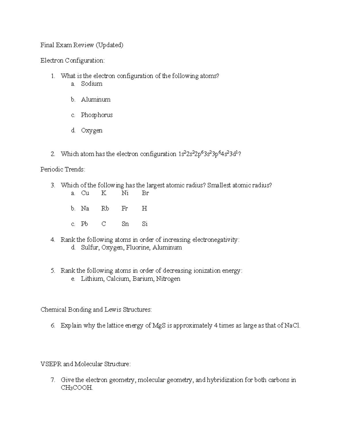 Final-exam-reviewkey - Final Exam Review (Updated) Electron ...