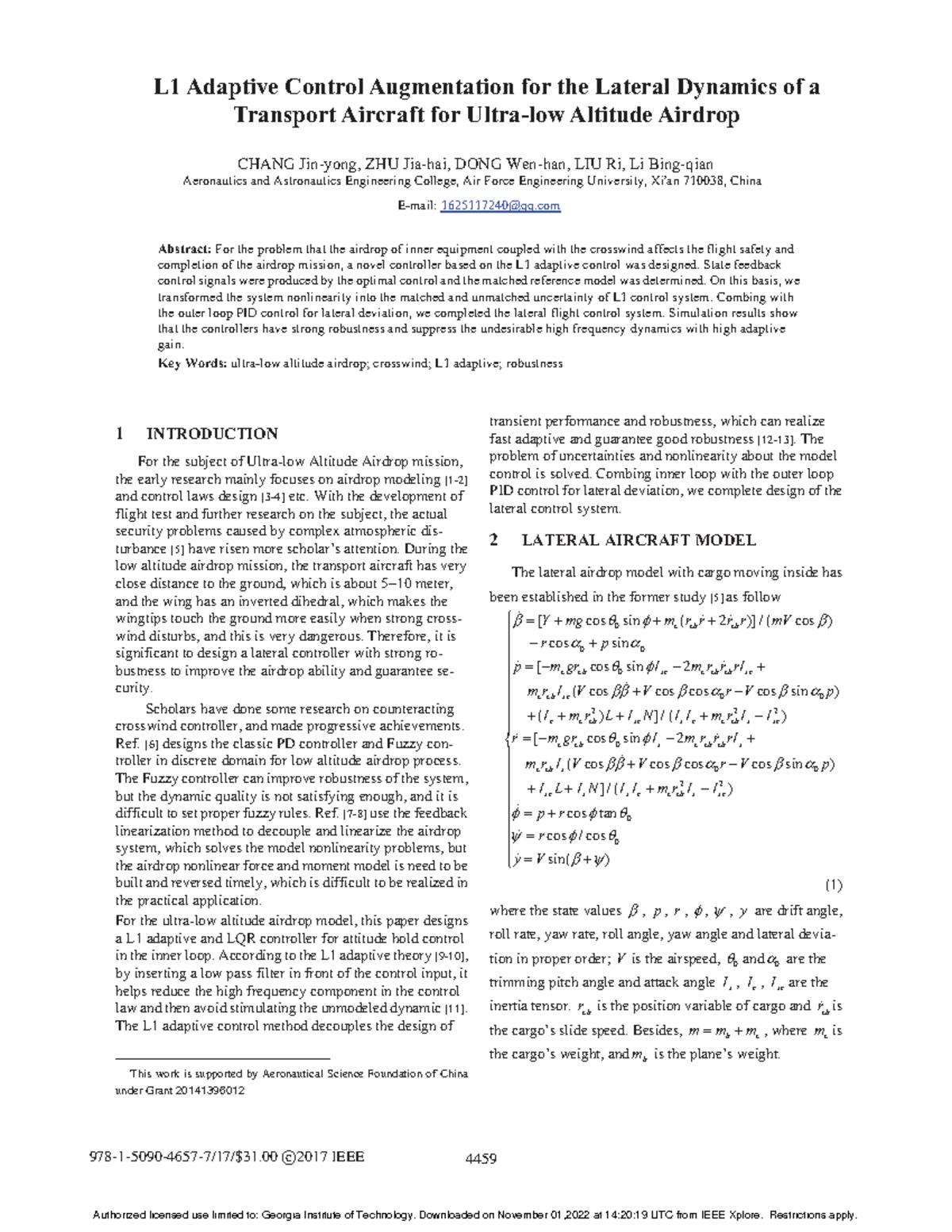 2017 L1 adaptive control augmentation for the lateral dynamics of a ...