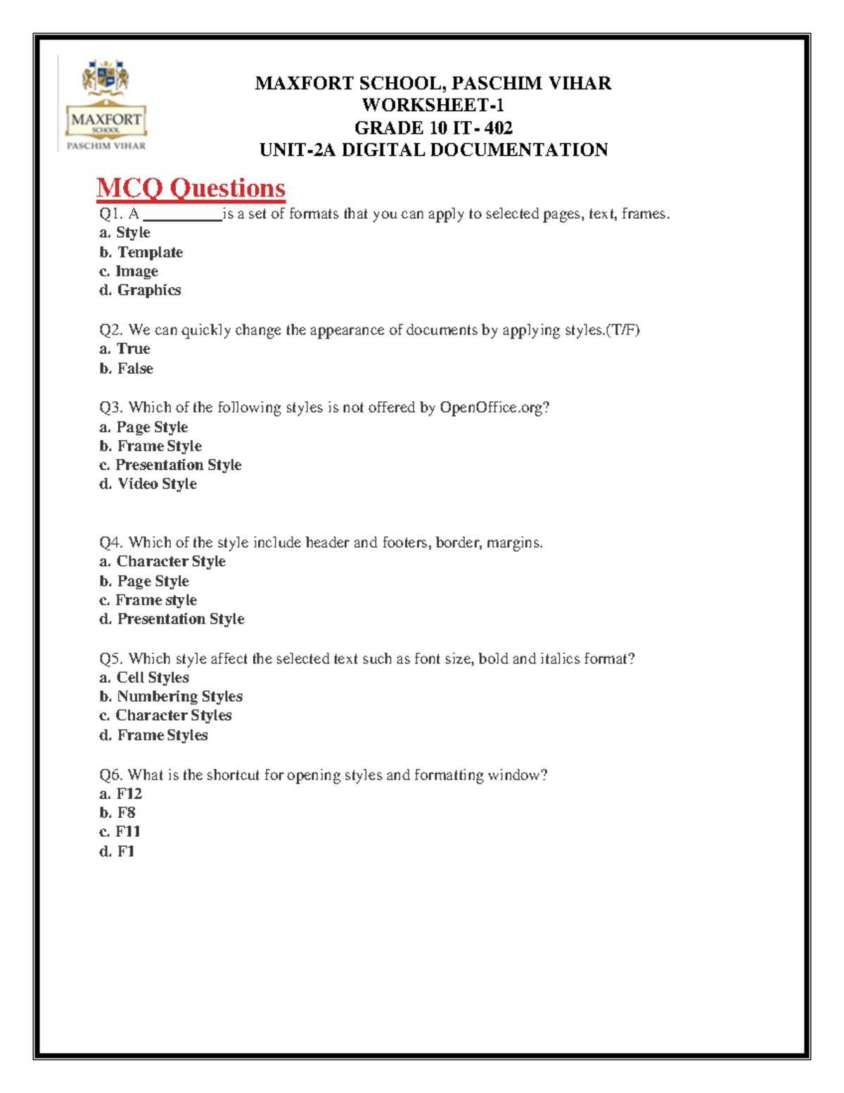 62 Drvvfvu 4837DWA Digital documentation MCQs worksheet -1 - MCQ ...