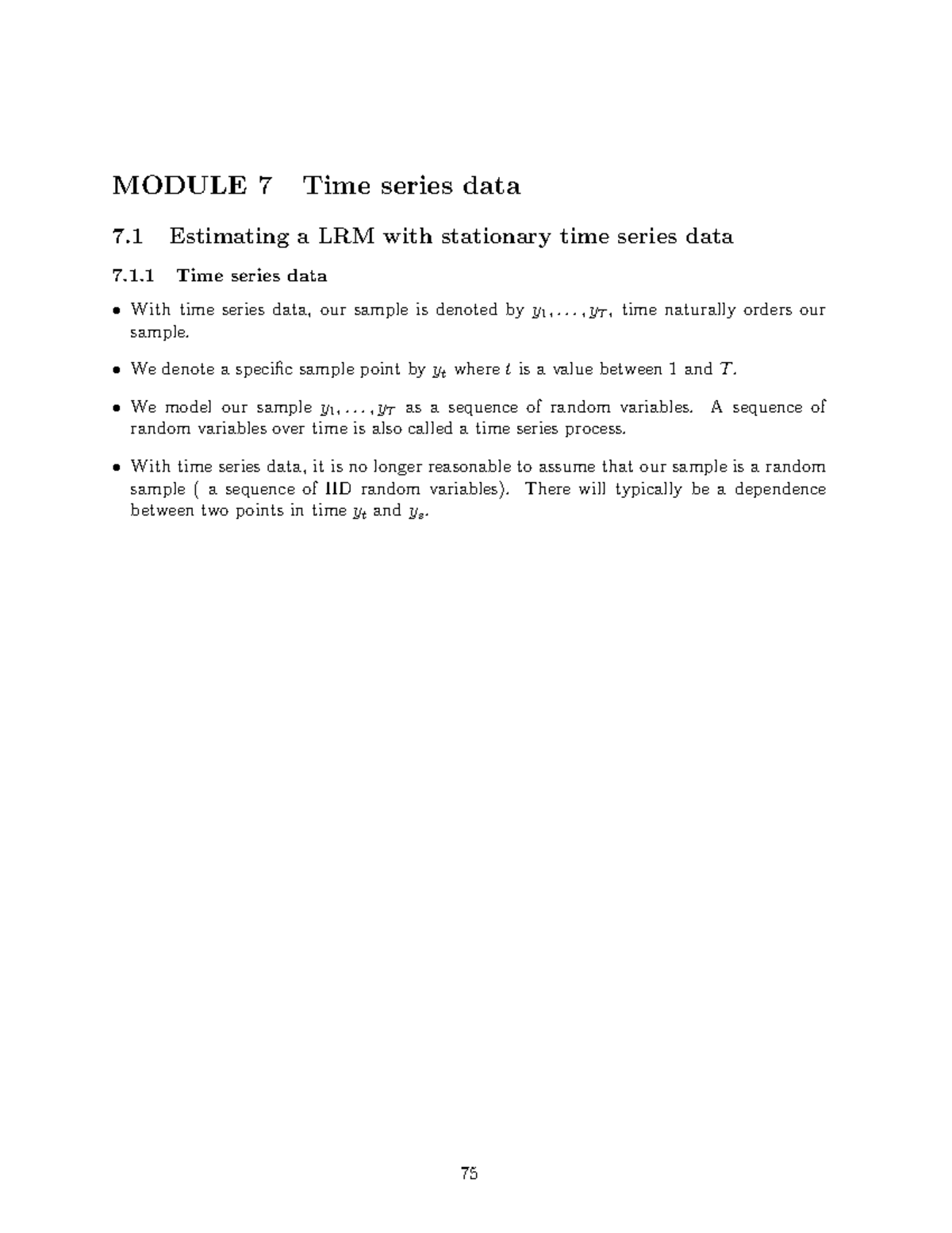 Module 7 1 - MODULE 7 Time series data 7 Estimating a LRM with ...