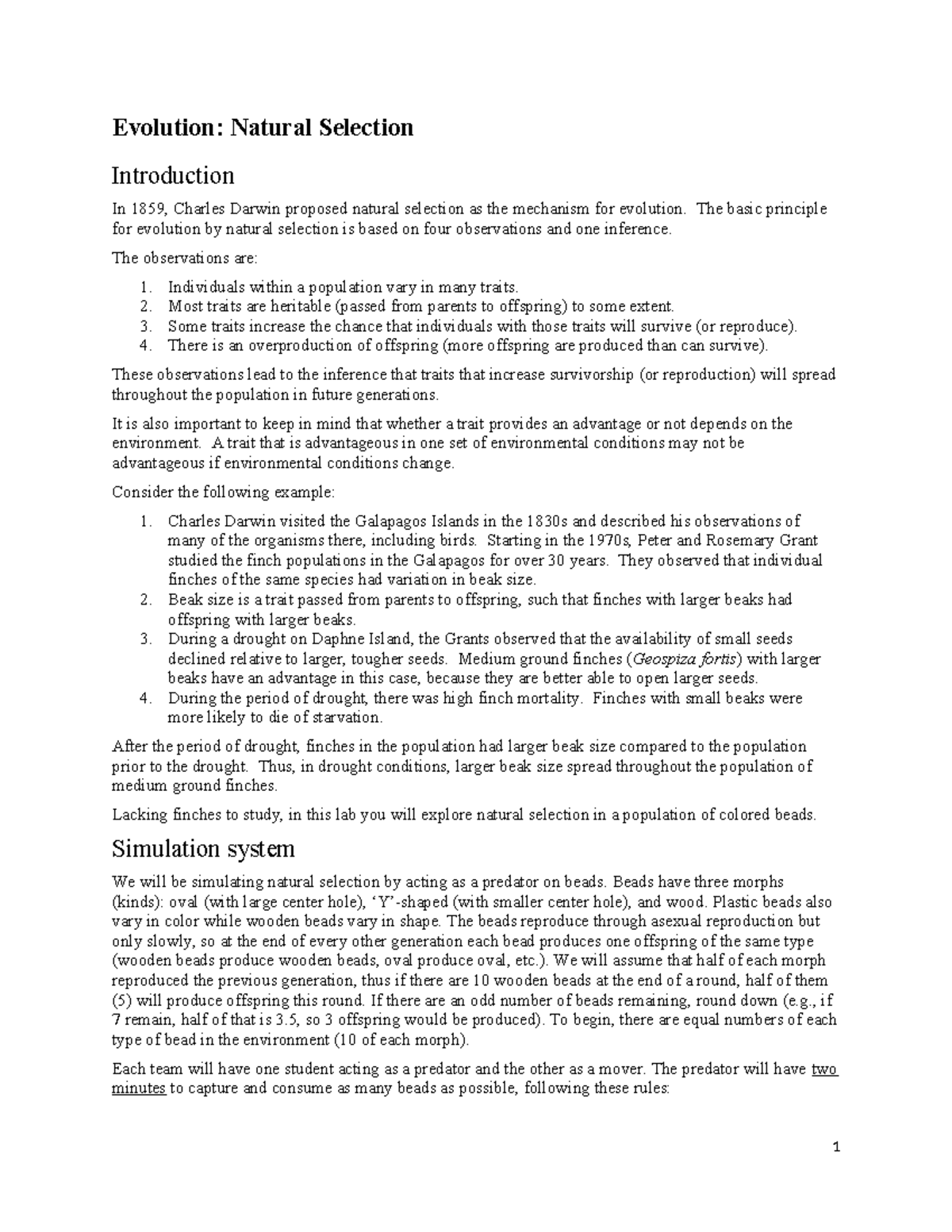 Evolution and Natural Selection - Evolution: Natural Selection ...