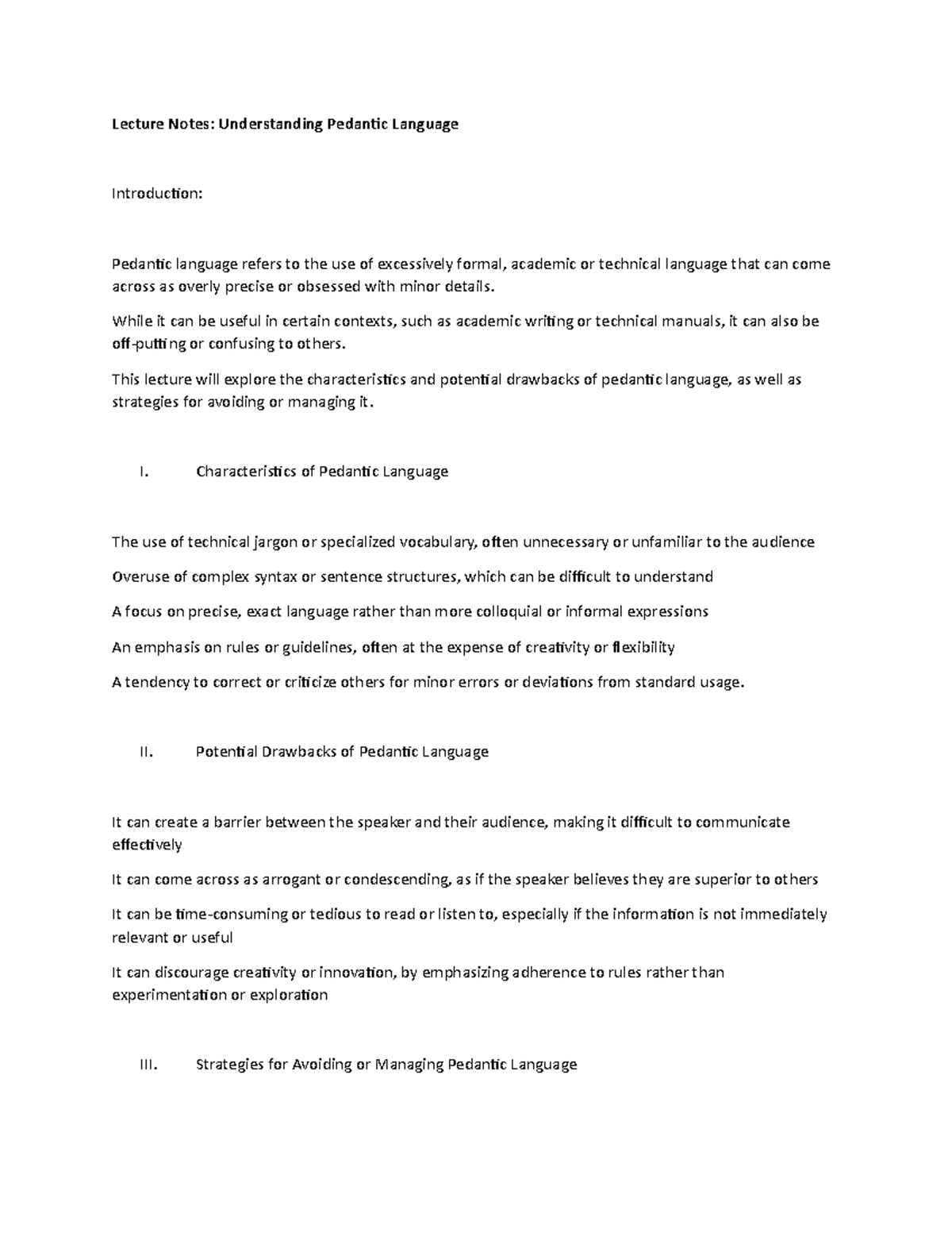 Lecture Notes: Understanding Pedantic Language - Lecture Notes ...