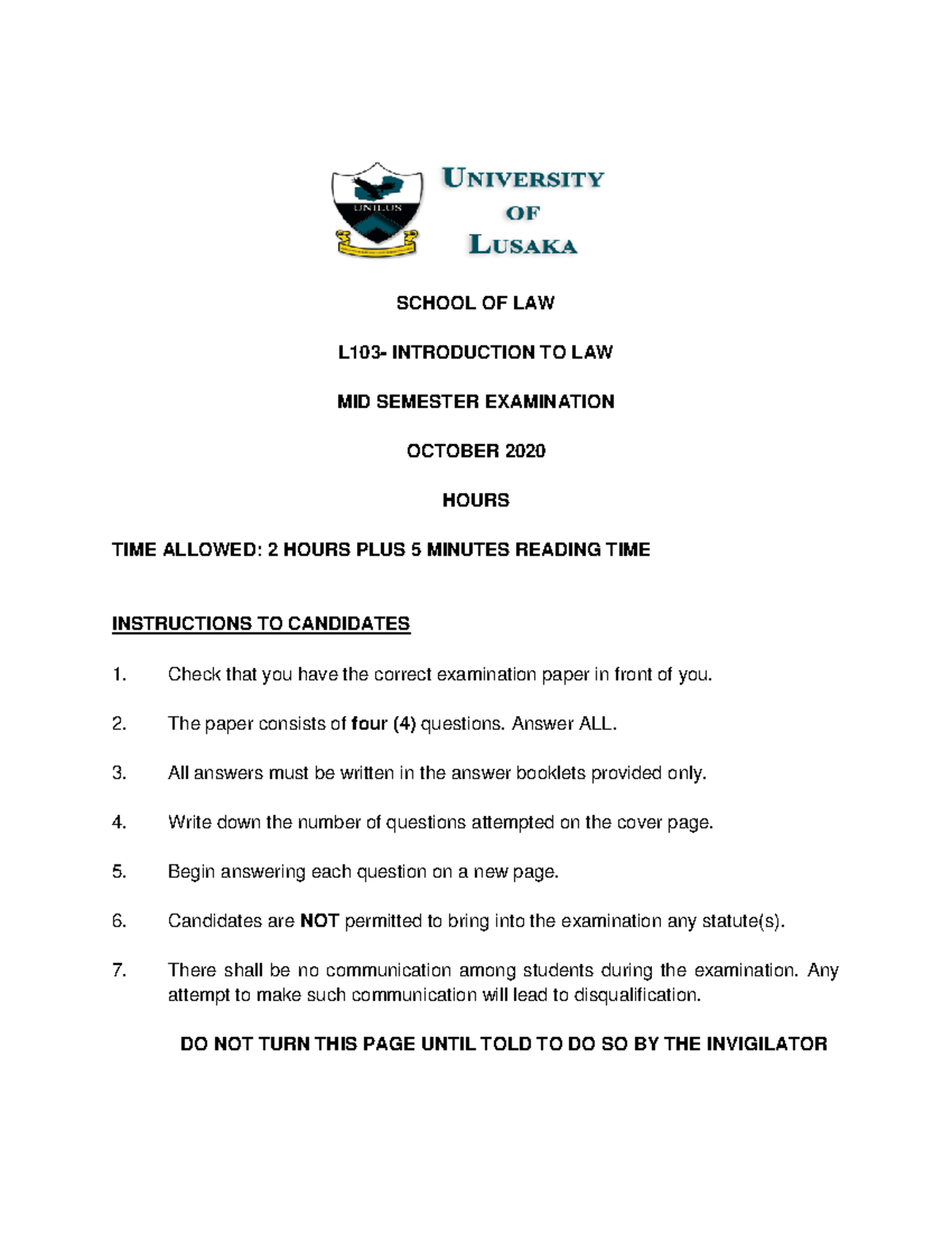 Intoduction to law - Introduction to law - SCHOOL OF LAW L103 ...