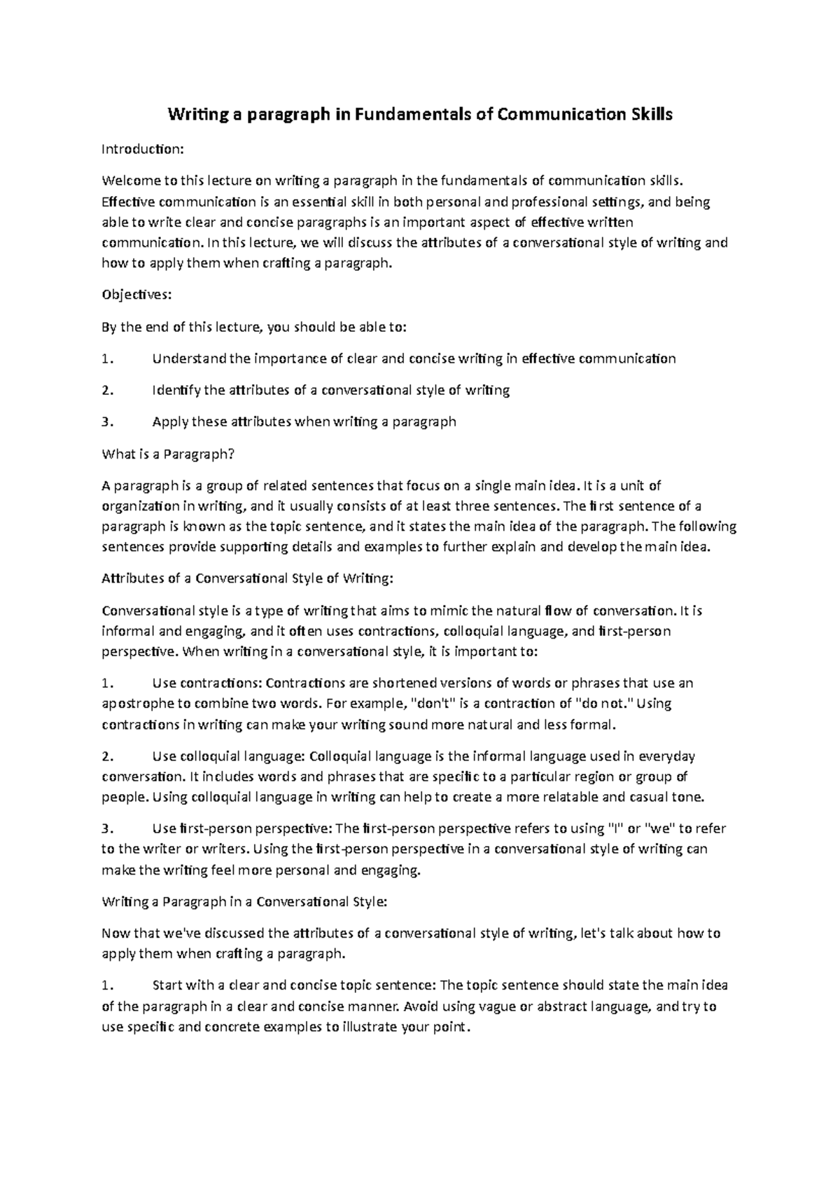 Writing a paragraph - Effective communication is an essential skill in ...