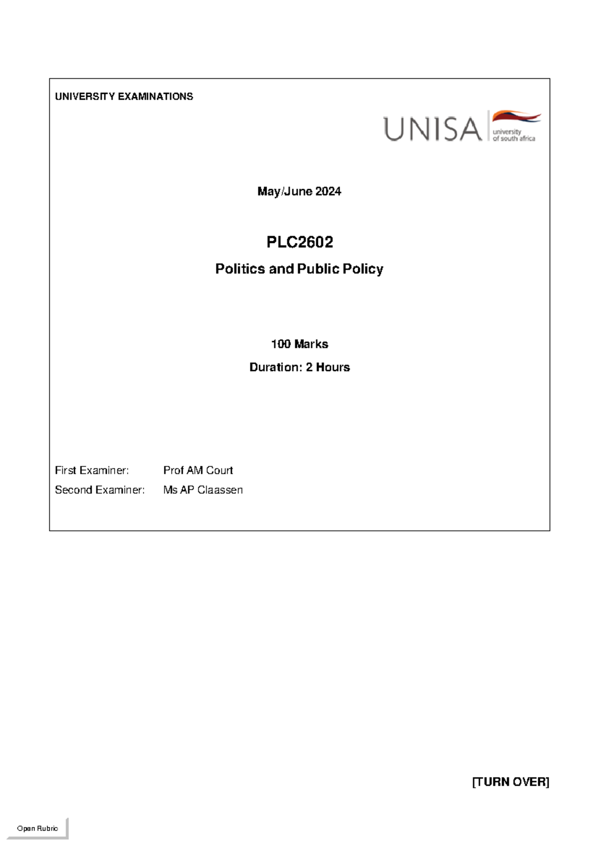 PLC2602 Exam Question Paper 1 June 2024 - UNIVERSITY EXAMINATIONS May ...