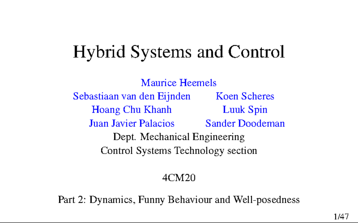 Maurice hybrid-system 2022 P 2 - Hybrid Systems and Control Maurice ...