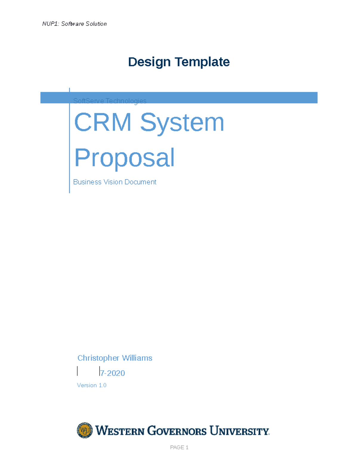 C188 Performance Assessment - NUP1: Software Solution Design Template ...