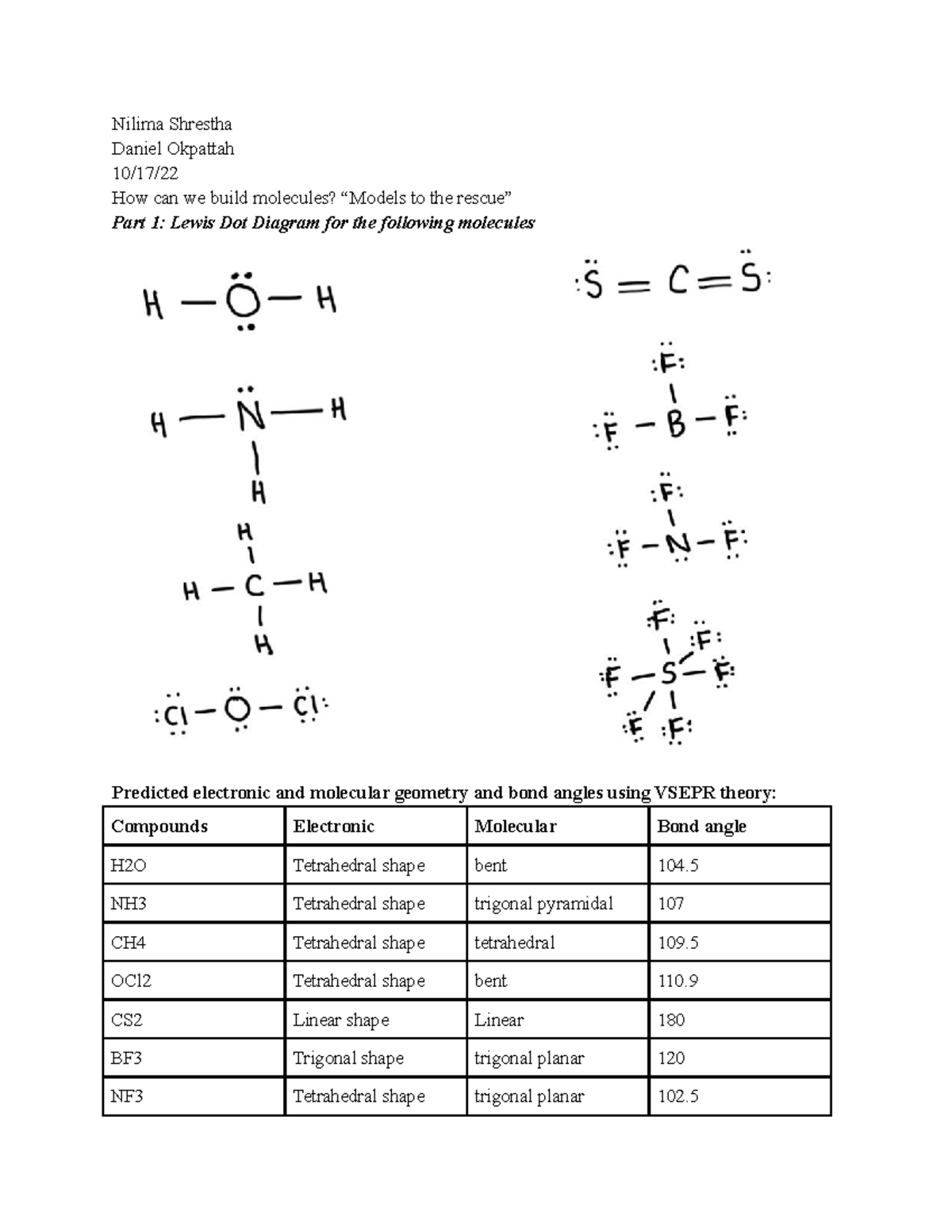 Lab 5 - How can we build molecules? “Models to the rescue” - Nilima ...