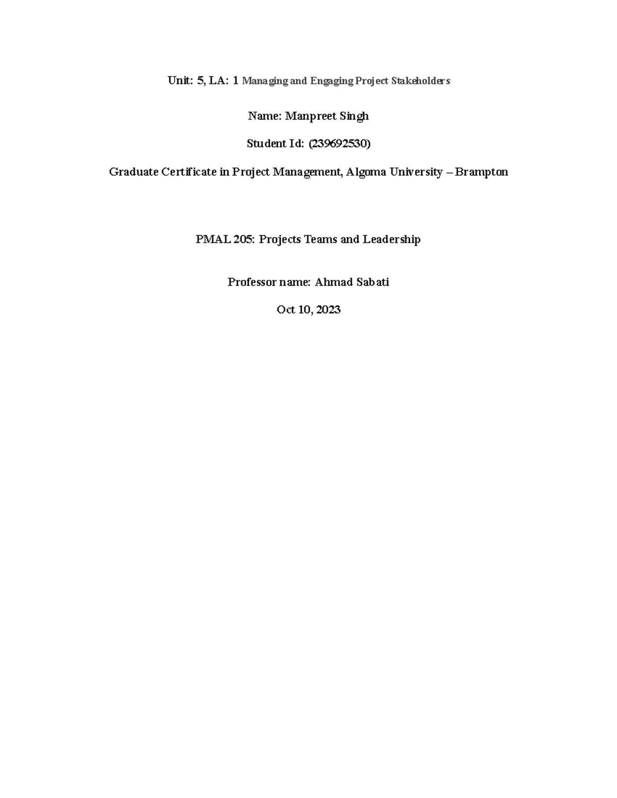Unit 5 205 - okok - Unit: 5, LA: 1 Managing and Engaging Project ...