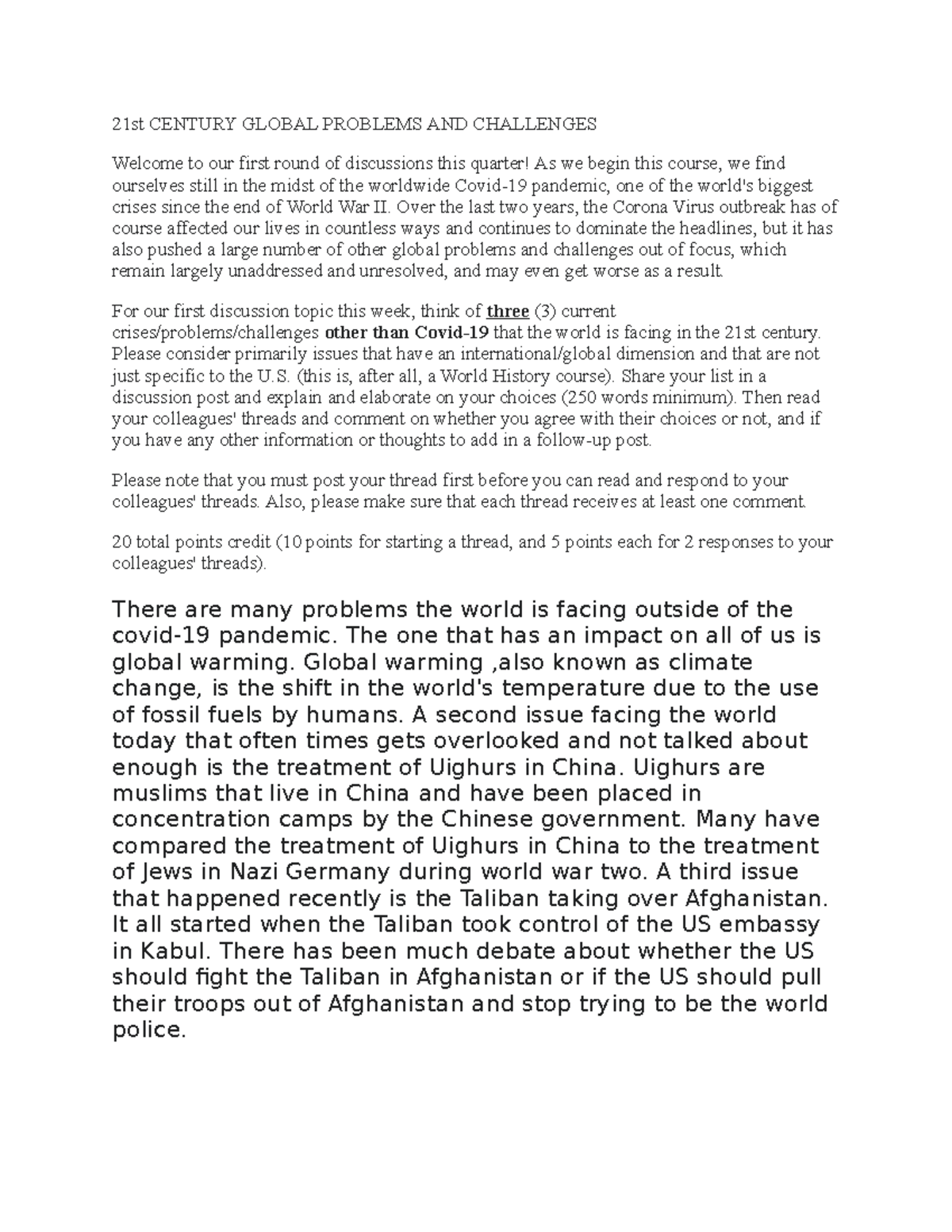 HST 113 questions 31 - 21st CENTURY GLOBAL PROBLEMS AND CHALLENGES ...