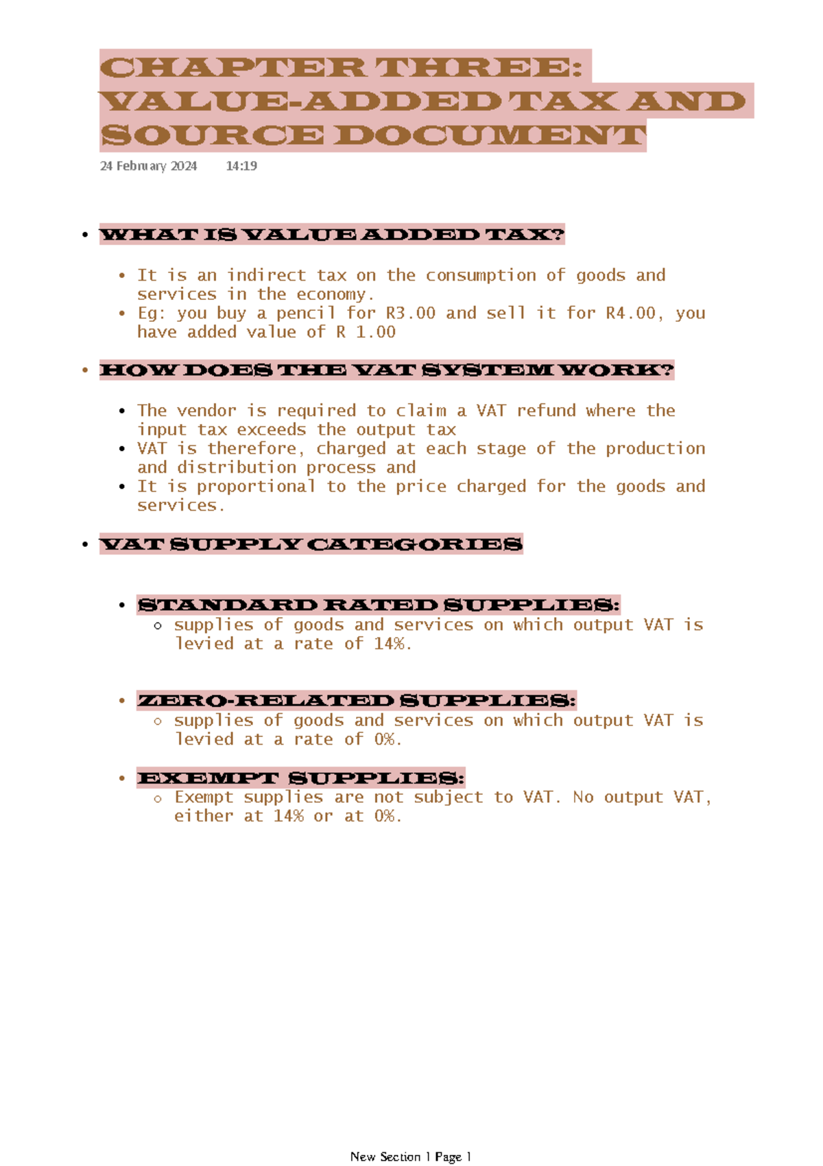 Chapter Three Value- Added TAX AND Source Document - • WHAT IS VALUE ...