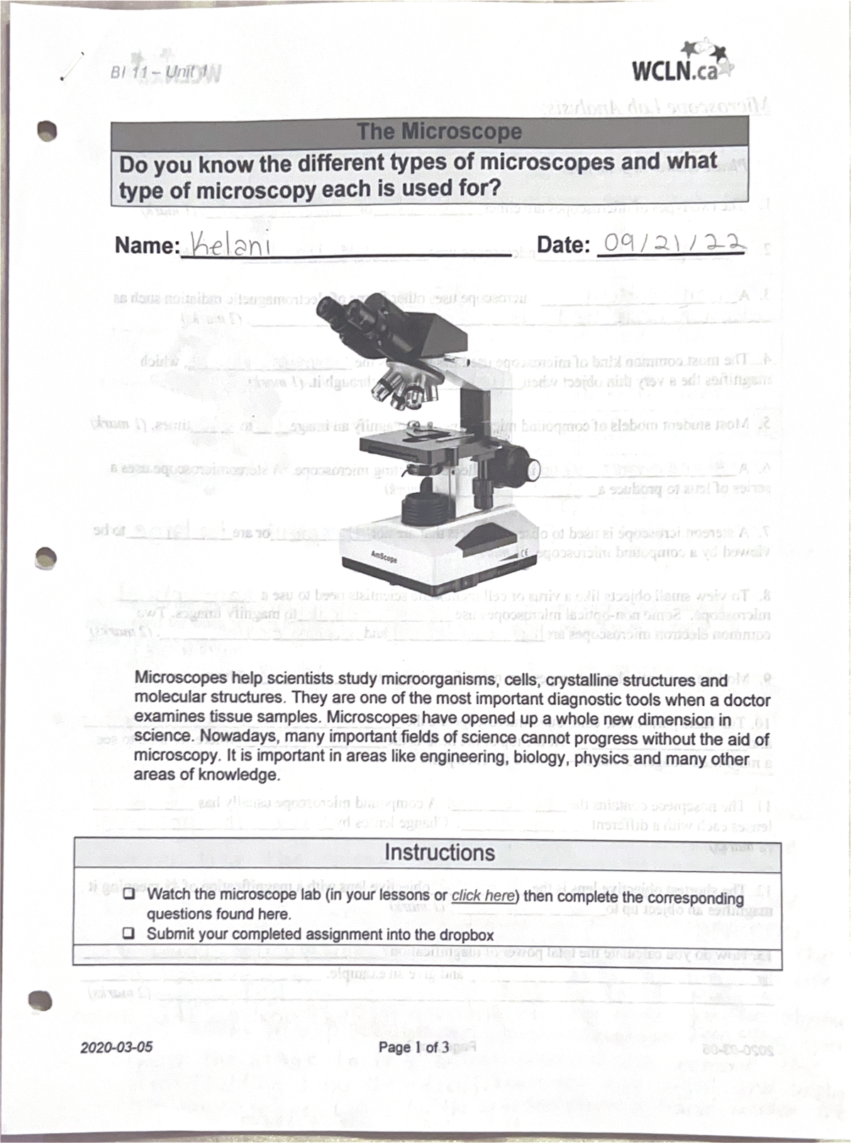 Biology 11 Microscope assignment - Studocu