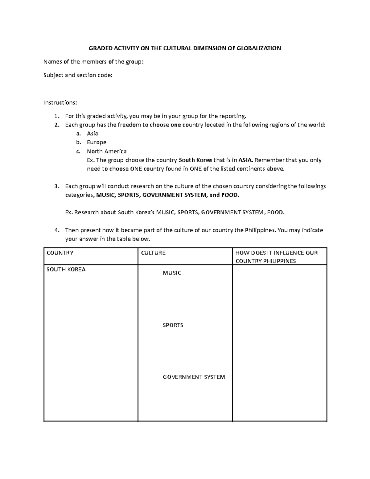 Graded Activity ON THE Cultural Dimension OF Globalization - GRADED ...