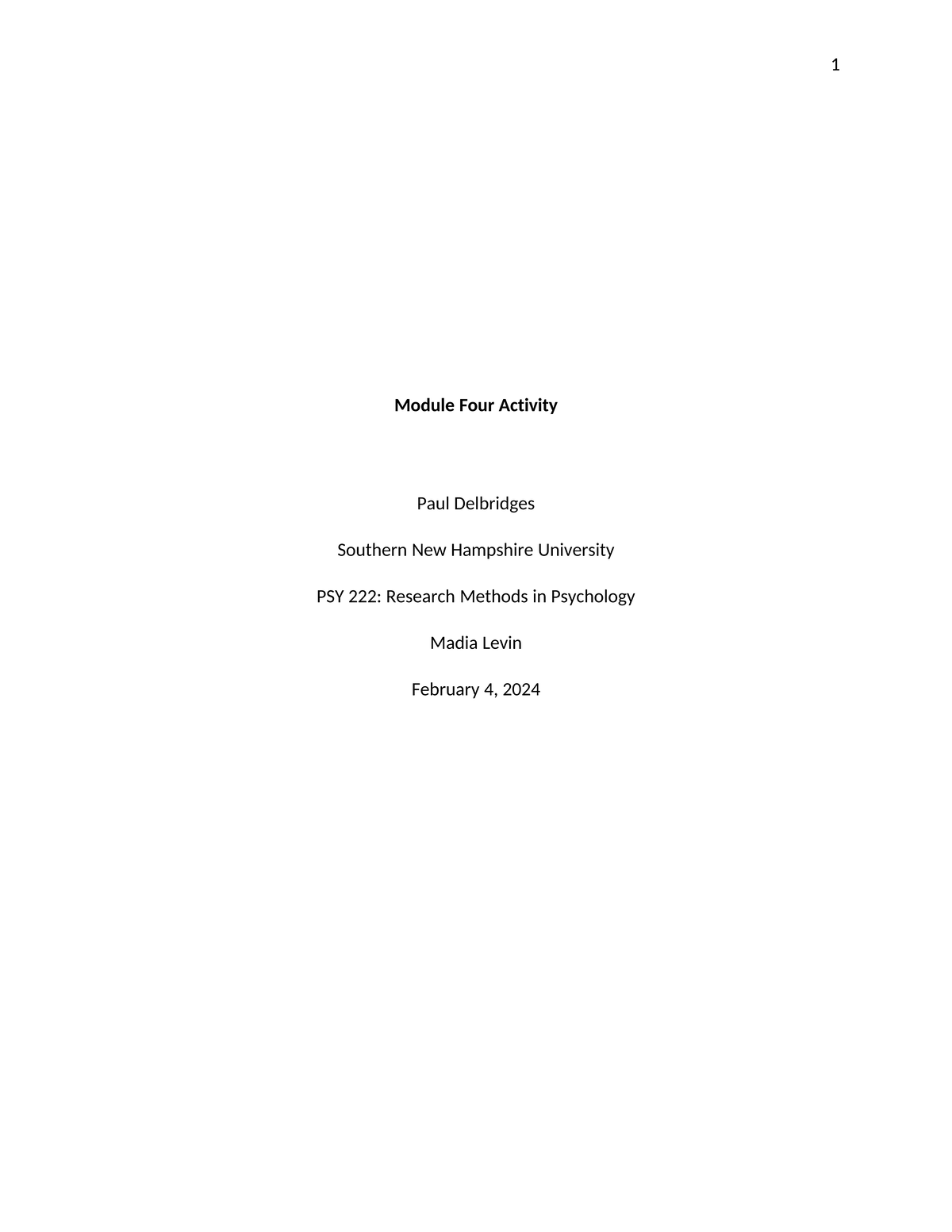 PSY222 Module Four Activity - Module Four Activity Paul Delbridges ...